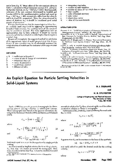 Pdf An Explicit Equation For Particle Settling Velocities In Solid Liquid Systems