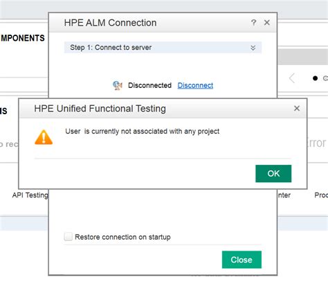 unable to connect to alm getting error user is currently not