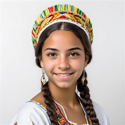 Premium Photo Headshot Of A 16 Year Old Brazilian Girl In Traditional Clothing White Background