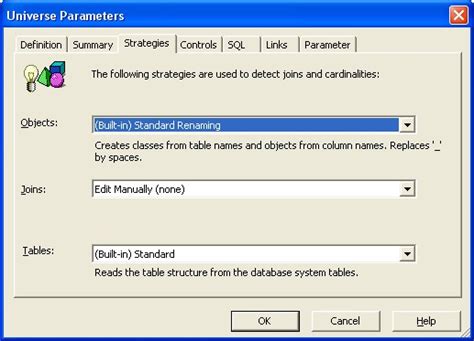 Bobj Universe Parameters Data Source Connection
