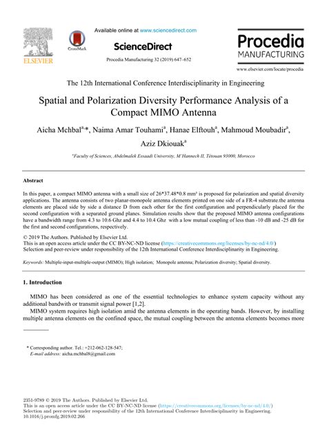Pdf Spatial And Polarization Diversity Performance Analysis Of A Compact Mimo Antenna