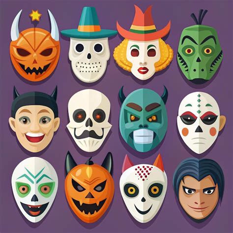 Flat Halloween Masks Collection Premium Ai Generated Image