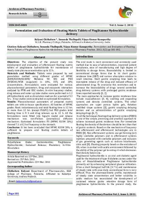 Pdf Formulation And Evaluation Of Floating Matrix Tablets Of