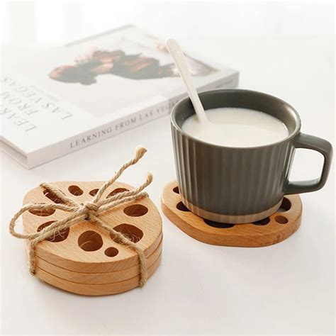 창의적인 목재 플레이스매트 연꽃 뿌리 슬라이스 코스터 단열 패드 쿵푸 차 코스터 가정용 주방 플레이스매트 1pc Aliexpress