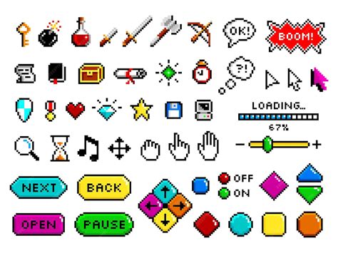 premium vector pixel game elements knight sword loading start pause 8