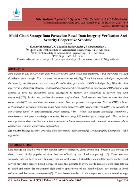 Pdf Multi Cloud Storage Data Possession Based Data Integrity Verfication And Security
