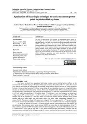 Application Of Fuzzy Logic Technique To Track Maximum Power Point In Photovoltaic Systems