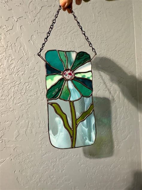 Flower Stained Glass Window Panel Etsy Stained Glass Flowers Patterns Stained Glass Flower