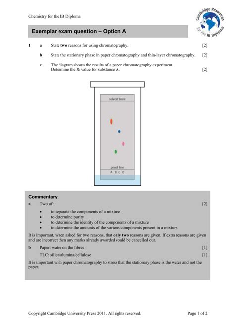 Exemplar Exam Question Option A