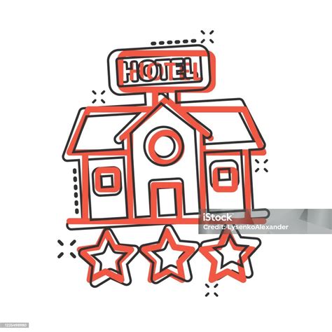 호텔 3 별 만화 스타일의 아이콘을 표시합니다 흰색 고립 된 배경에 여관 건물 만화 벡터 일러스트 호스텔 룸 스플래시 효과 비즈니스 컨셉 3에 대한 스톡 벡터 아트 및 기타