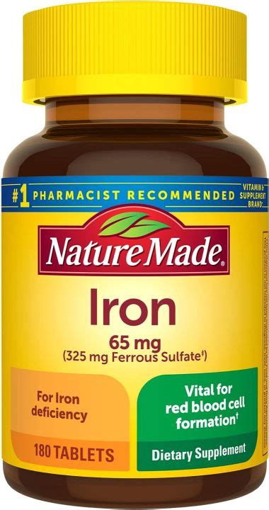 Nature Made Iron 65 Mg 325 Mg Ferrous Sulfate Tablets 180 Tablets