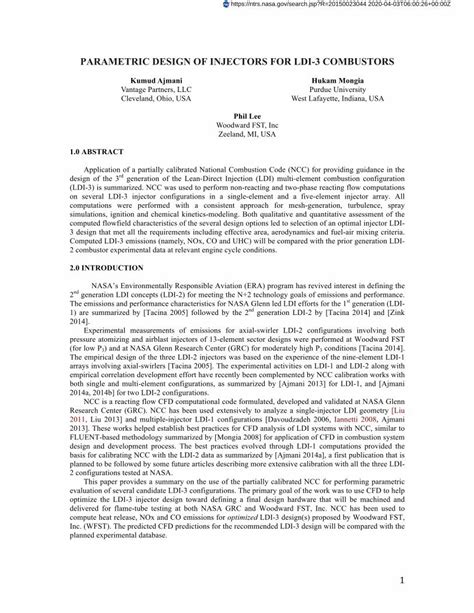 Pdf Parametric Design Of Injectors For Ldi 3 Combustors · Parametric