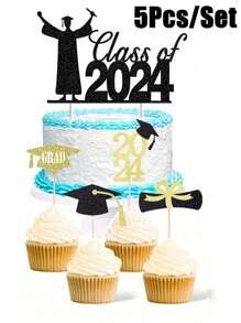 5 Stückset Abschluss Cupcake Topper 2024 Abschlussfeier Dekorationen Glückwunsch Grad 2024