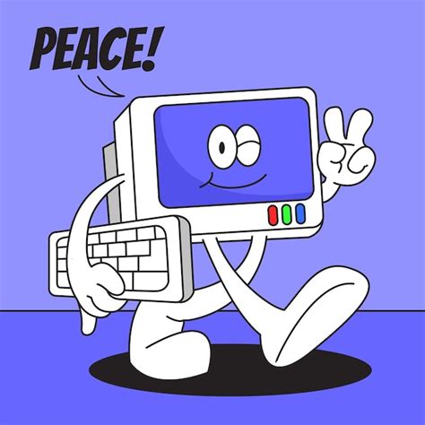 Premium Vector Vintage Cartoon Computer Character Peace Sign
