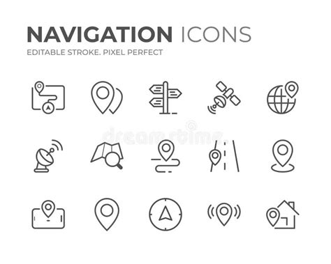 Navigation Line Icons Collection GPS Compass Directions Map Chart
