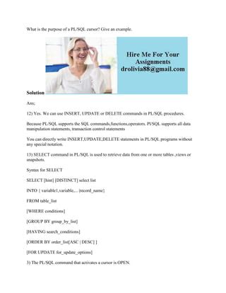 What Is The Purpose Of A PL SQL Cursor Give An Example SolutionAns 1 Docx