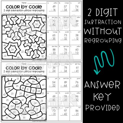 Winter Digit Subtraction Without Regrouping Worksheet Color By Code Made By Teachers