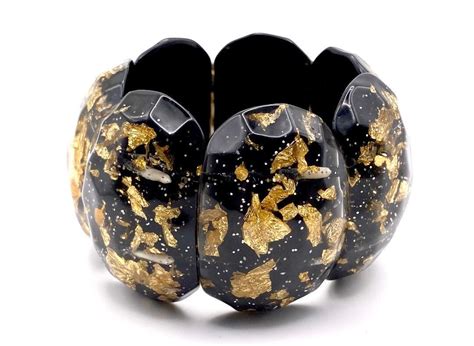 Vintage Black Gold Resin Statement Bracelet Jacky Brazil Style