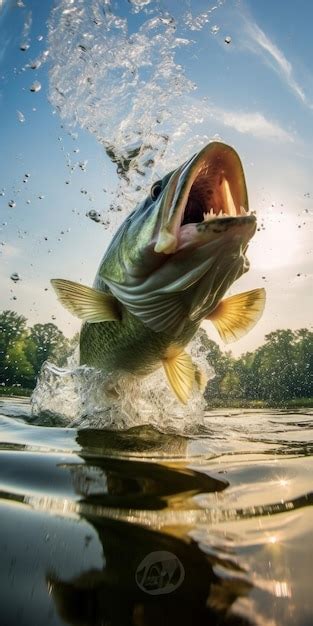 Premium Photo Asia Large Bass Jumping Out Of The Water