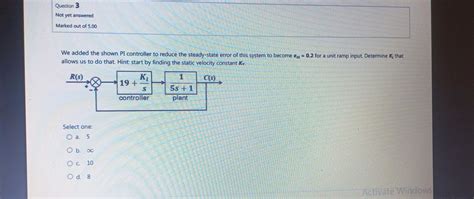 Solved We Added The Shown PI Controller To Reduce The Chegg Com