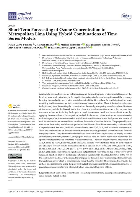 Pdf Short Term Forecasting Of Ozone Concentration In Metropolitan