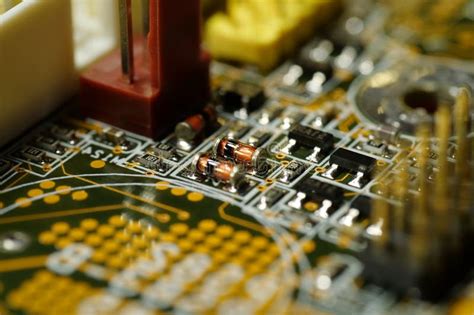 Computer Microcircuit Electronic Components Chips Resistors Connections