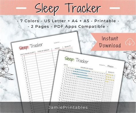 Sleep Tracker Printable Template Sleep Journal Planner Etsy