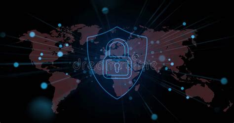 image of padlock icon and digital data processing over world map stock