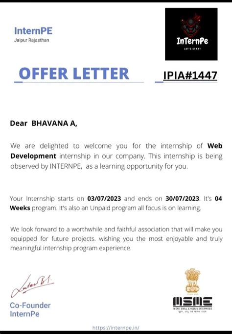bhavana a on linkedin internpe internship