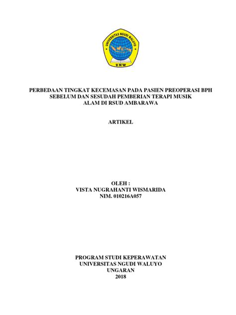 Penelitian Bph Kecemasan Terapi Musik Pdf Kesehatan Holistik Sains And Matematika