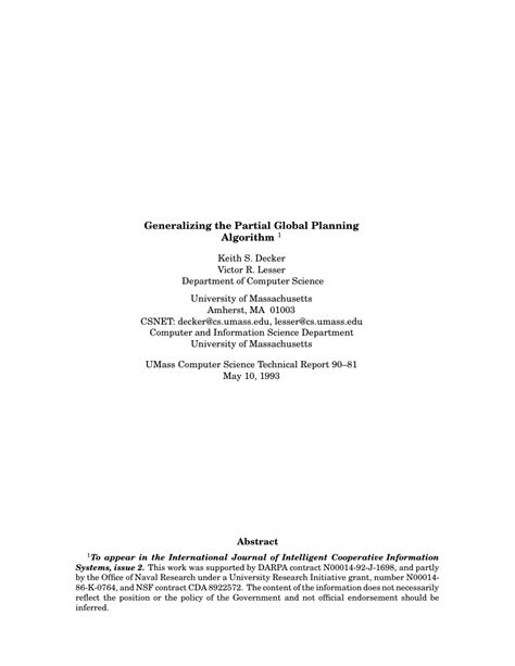 Pdf Generalizing The Partial Global Planning Algorithm