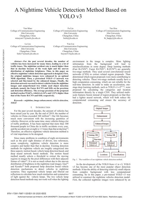 Pdf A Nighttime Vehicle Detection Method Based On Yolo V3