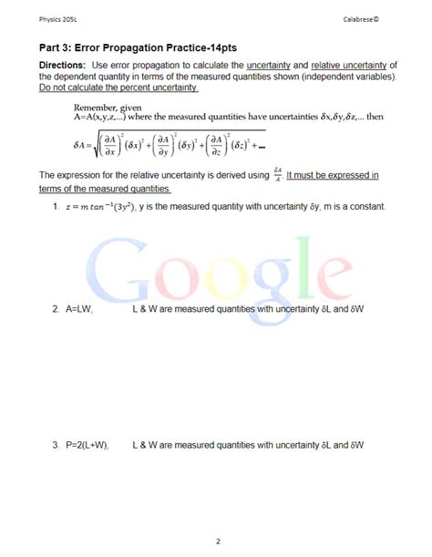 Part 3 Error Propagation Practice 14pts StudyX