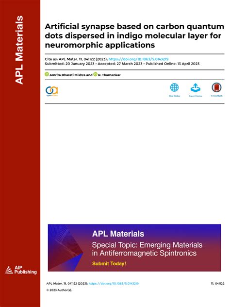 Pdf Artificial Synapse Based On Carbon Quantum Dots Dispersed In