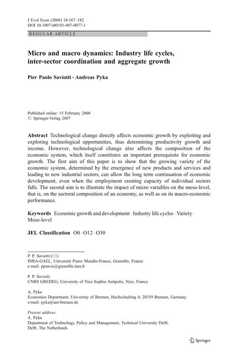 Pdf Micro And Macro Dynamics Industry Life Cycles Inter Sector