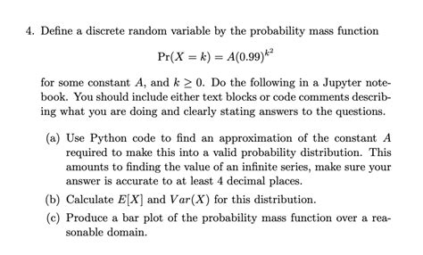 Solved Define A Discrete Random Variable By The Probability Chegg