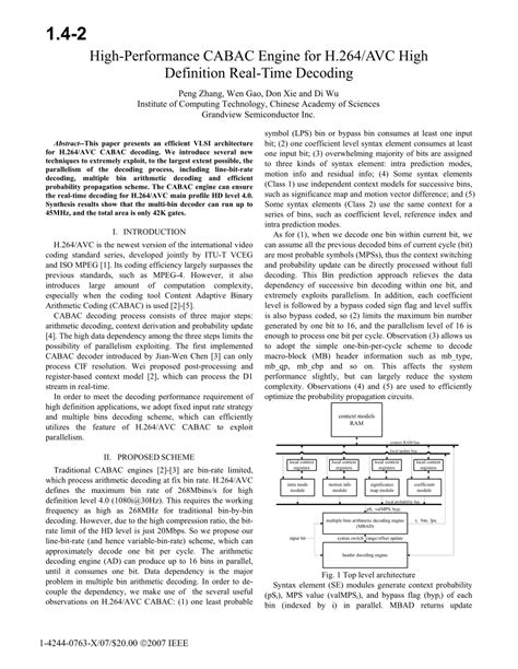 Pdf High Performance Cabac Engine For H264avc High Definition Real Time Decoding