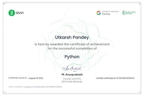 Utkarsh Pandey On Linkedin Pythoncertification Guvicertified Newachievement Lifelonglearner
