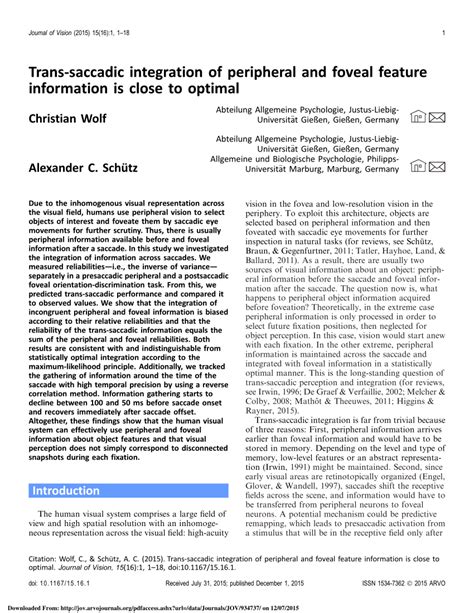 Pdf Trans Saccadic Integration Of Peripheral And Foveal Feature Information Is Close To Optimal