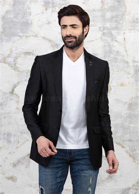 Black Self Design Casual Blazer For Men Mens Business Casual Outfits