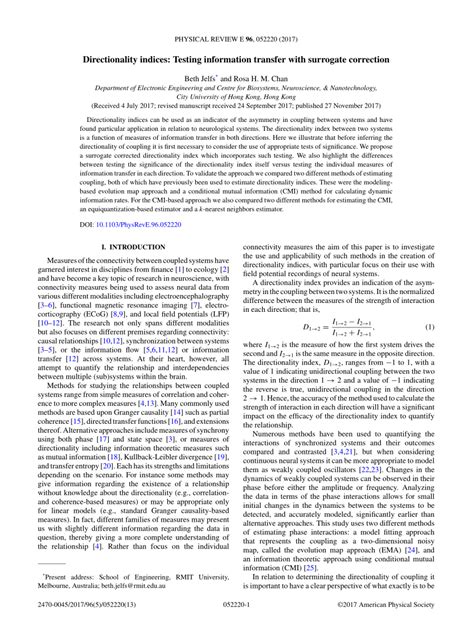 Pdf Directionality Indices Testing Information Transfer With