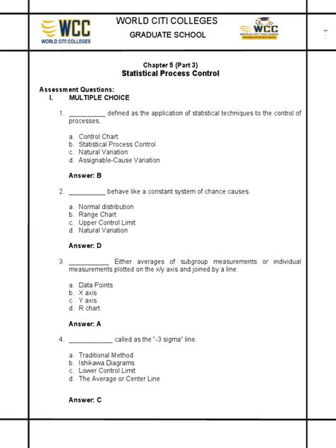 Chapter5 Statistical Process Control Questions Pdf Evaluation