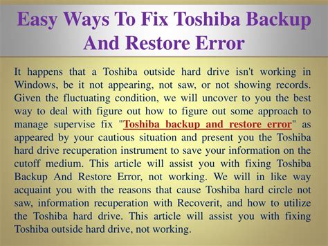 PPT Easy Ways To Fix Toshiba Backup And Restore Error PowerPoint Presentation ID