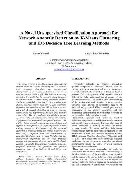 Pdf A Novel Unsupervised Classification Approach For Network Anomaly