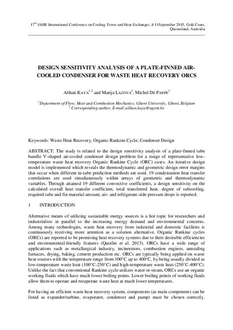 Pdf Design Sensitivity Analysis Of A Plate Finned Air Cooled Condenser For Low Temperature