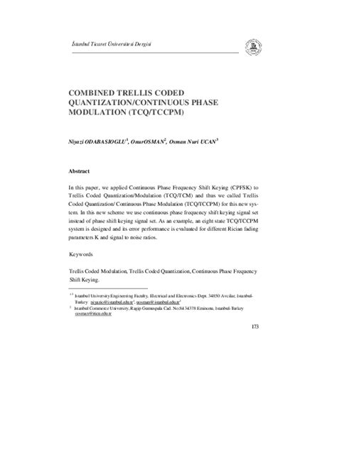 Pdf Combined Trellis Coded Quantizationcontinuous Phase Modulation Tcqtccpm Osman N Ucan
