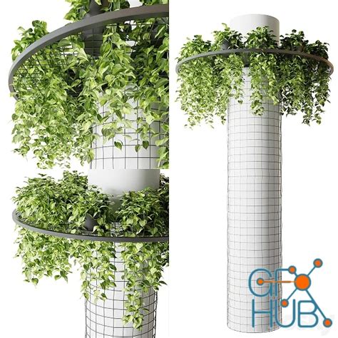 3d Model Column With Hanging Plants 25021