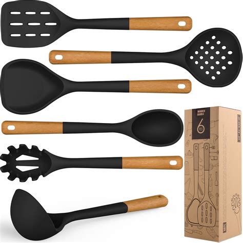 Oannao Large Silicone Cooking Utensils Set Black Heat Resistant Bpa