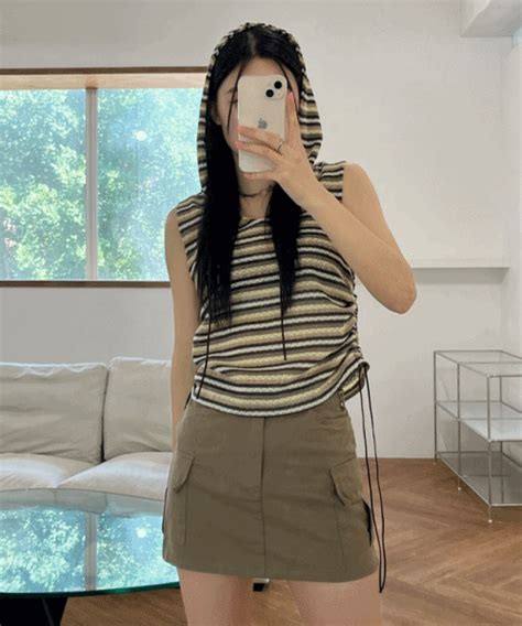 빈티지 스트라이프 히피 후드 나시 에이블리