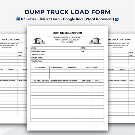 Dump Truck Load Form Template Digital Download Etsy